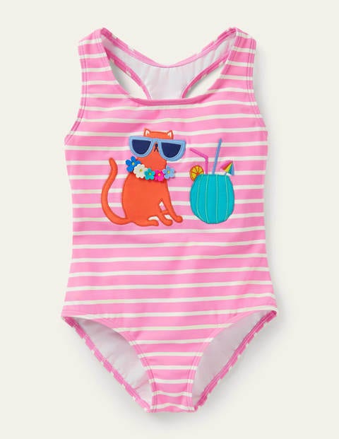 Racerback Logo Swimsuit - Plum Blossom Pink/ Ivory Cat | Boden EU