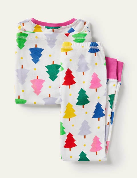 Snug Long John Pyjamas - Ivory Rainbow Christmas Trees | Boden EU