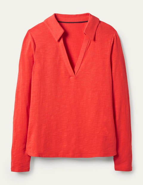 Cotton Collar Notch Top - Cherry Red | Boden UK