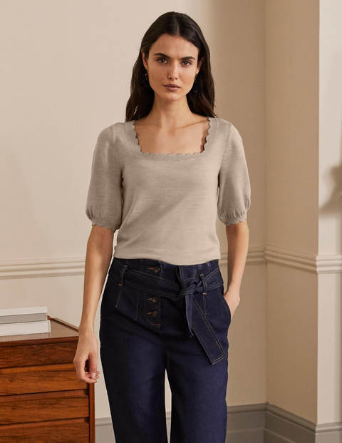 Merino Scallop Knitted Top - Mink Melange | Boden UK