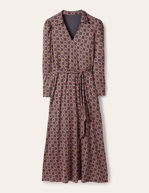 Collar Jersey Midi Dress - Ochre, Chain Geo | Boden UK