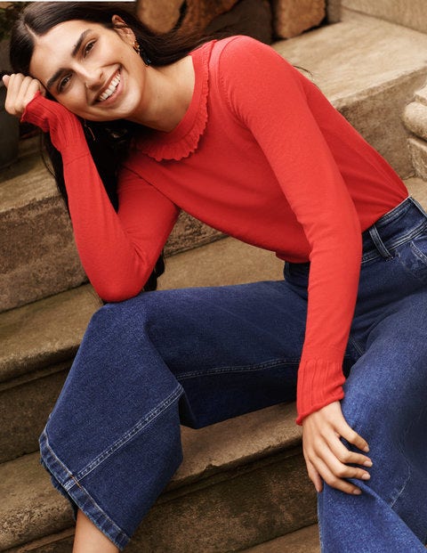 Aimee Pointelle Sweater - Bright Red | Boden US