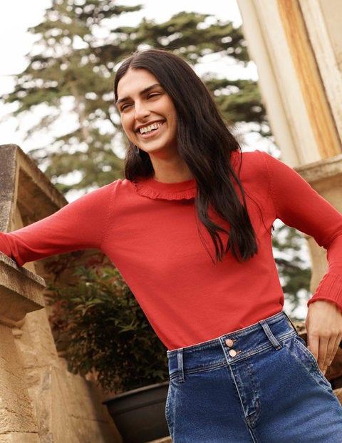 Aimee Pointelle Sweater - Bright Red | Boden US