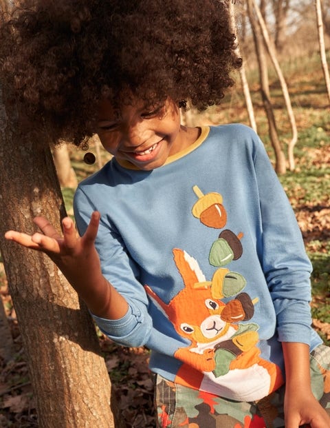 Front & Back Appliqué T-shirt - Riviera Blue Squirrel | Boden EU