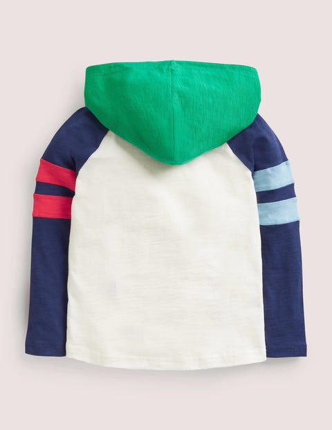 Hooded Raglan T-shirt - Ivory/College Navy Star | Boden UK