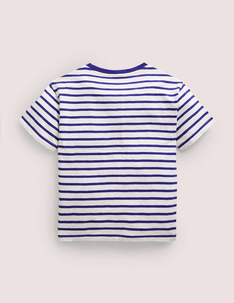 Drop Shoulder T-Shirt - Ivory/Blue | Boden US