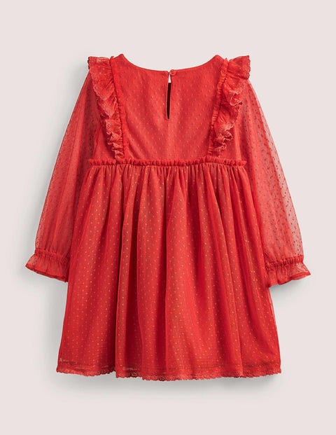 Long Sleeve Tulle Dress - Rockabilly Red Flowers | Boden EU