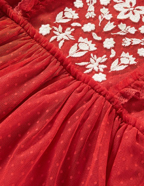 Long Sleeve Tulle Dress - Rockabilly Red Flowers | Boden EU