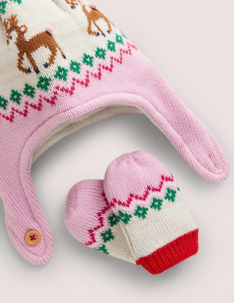 Novelty Hat and Mittens Set - Fair Isle Pink | Boden UK