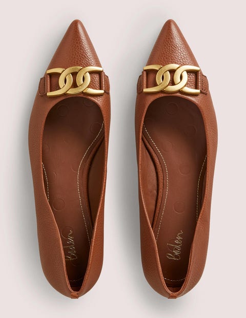 Pointed Toe Detail Flat Shoes - Tan/ Embellishment | Boden AU