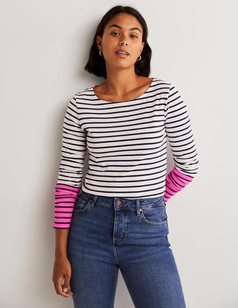 Ella Long Sleeve Breton - Neon Pink Stripe | Boden US