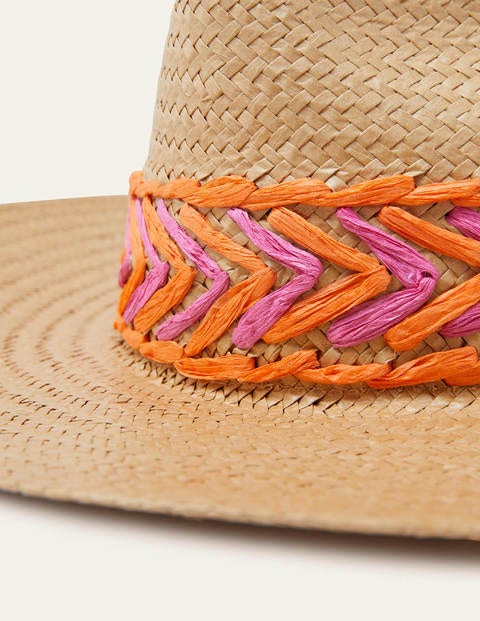 Embroidered Straw Fedora Hat - Natural | Boden UK