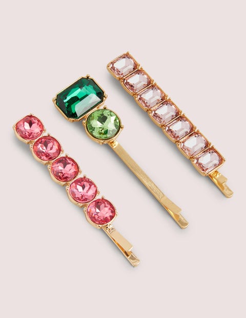 3 Pack Jewel Hair Slides - Pink | Boden US