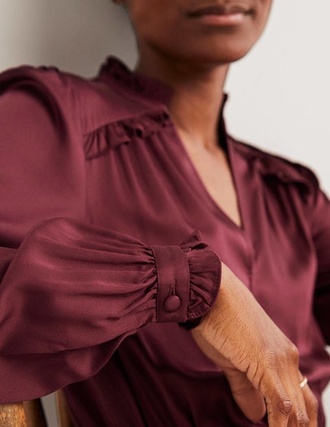 Pleat Detail Satin Midi Dress Mulled Wine Boden Us