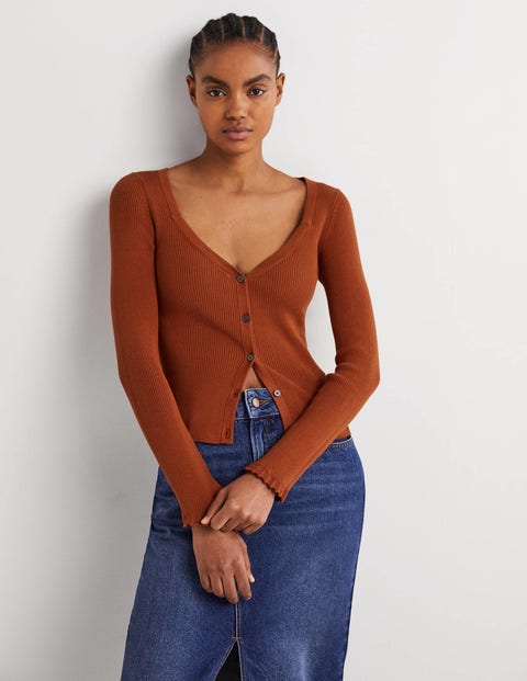 Ribbed Sweetheart Cardigan - Rust | Boden US