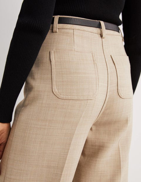 Wide Leg Patch Pocket Pants - Oatmeal Marl | Boden US