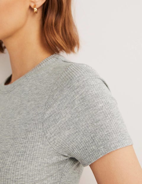 Soft Ribbed Crew Neck T-shirt - Grey Marl | Boden UK