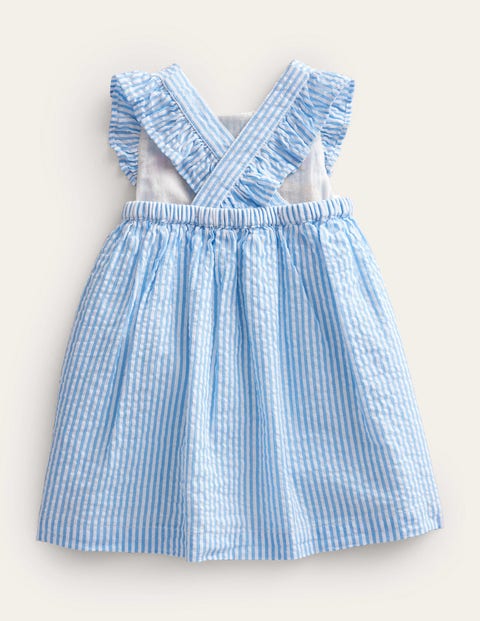 Woven Pinnie Dress Ivoryblue Ticking Bunny Boden Uk
