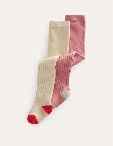Ribbed Tights 2 Pack - Ivory/Pink | Boden UK