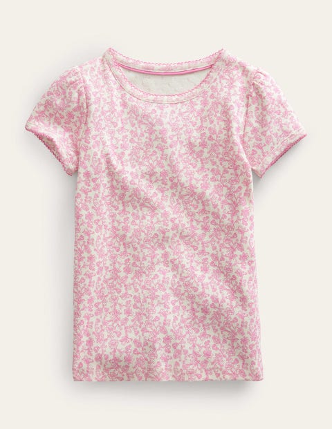 Short-sleeved Pointelle Top - Pink Paisley Floral | Boden AU