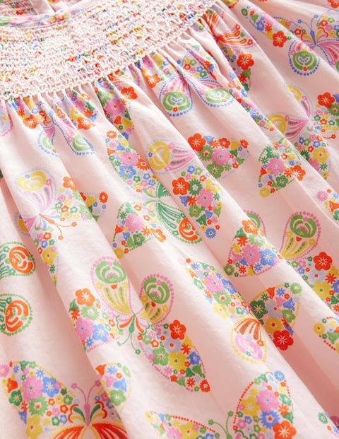 Woven Smocked Top - Dusty Pink Butterflies | Boden US