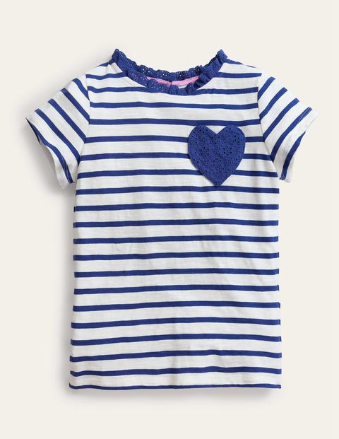 T Shirt Avec Poche Et Broderie Anglaise Bleu Tribordivoire Boden Fr