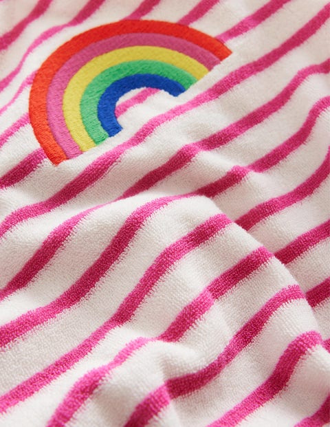Embroidered Towelling Top - Tickled Pink/Ivory Rainbow | Boden UK
