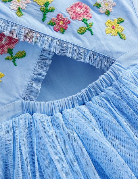 Embroidered Cross-Back Dress - Whisper Blue | Boden UK