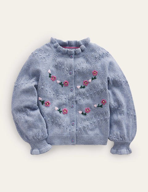 Embroidered Frill Cardigan - Pebble Blue | Boden EU