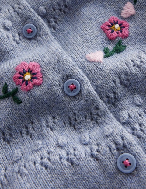 Embroidered Frill Cardigan - Pebble Blue | Boden UK