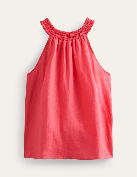 Linen Smocked Halter Top - Coral Sunset | Boden UK