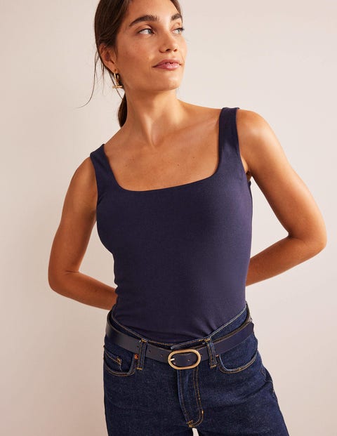 Double Layer Square Neck Vest - Navy | Boden EU
