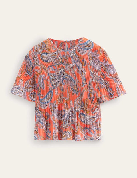 Flutter-Sleeve Plisse Top - Orange Jelly, Paradise Pop | Boden EU