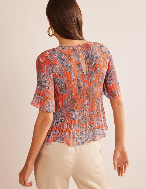Flutter-Sleeve Plisse Top - Orange Jelly, Paradise Pop | Boden EU