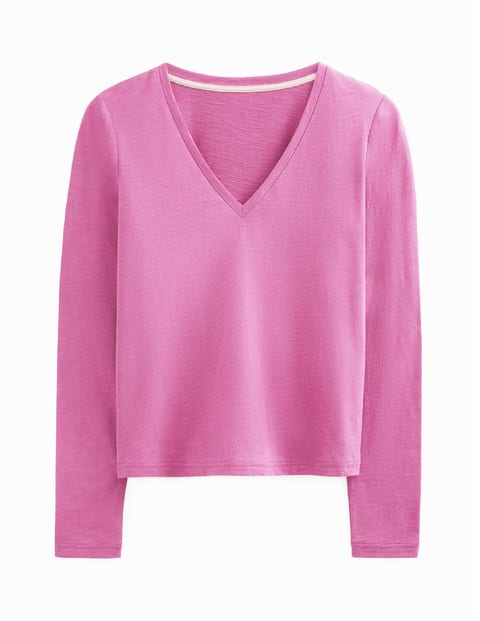 Cotton V-Neck Long Sleeve Top - Strawberry Sherbet | Boden EU