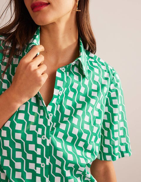 Short Sleeve Cotton Shirt - Bright Emerald, Cube Geo | Boden UK