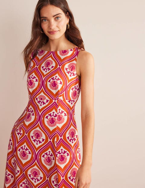 Robe midi à col large - Kumquat, motif Geo Cascade | Boden FR
