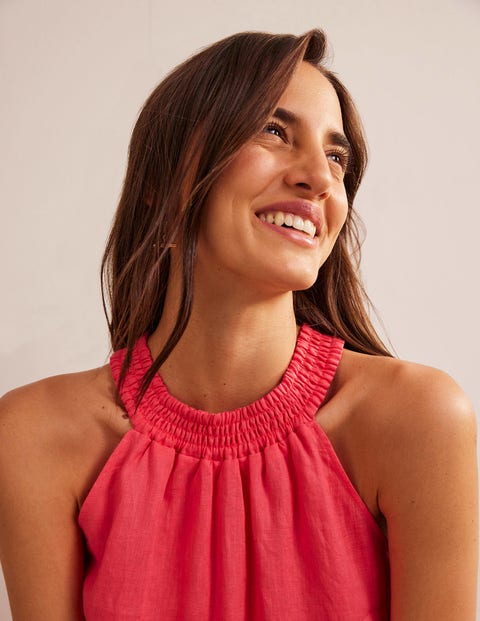 Linen Smocked Halter Top - Coral Sunset | Boden UK