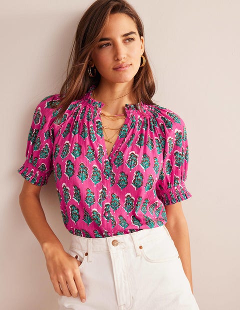 Smocking Detail Pretty Top - Festival Pink, Artisan Bloom | Boden UK