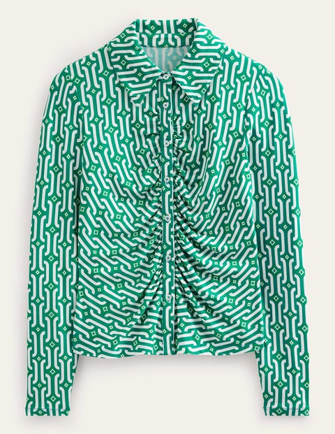 Printed Jersey Shirt - Bright Emerald, Azure Geo | Boden UK