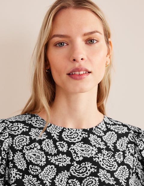 Crew Neck Print Mini Dress - Black, Paisley Pop | Boden UK
