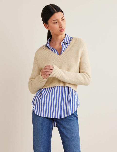 Fluffy Cropped V-Neck Sweater - Rope | Boden US