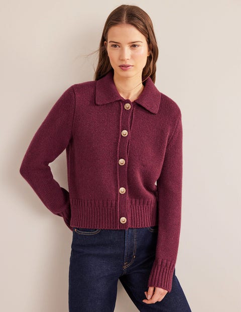 Collared Cashmere Cardigan - Mulled Wine Melange | Boden EU