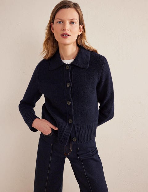 Collared Cashmere Cardigan - Navy | Boden UK