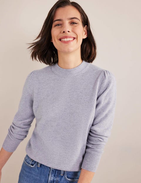 Cashmere Puff Shoulder Sweater - Blue Melange | Boden US