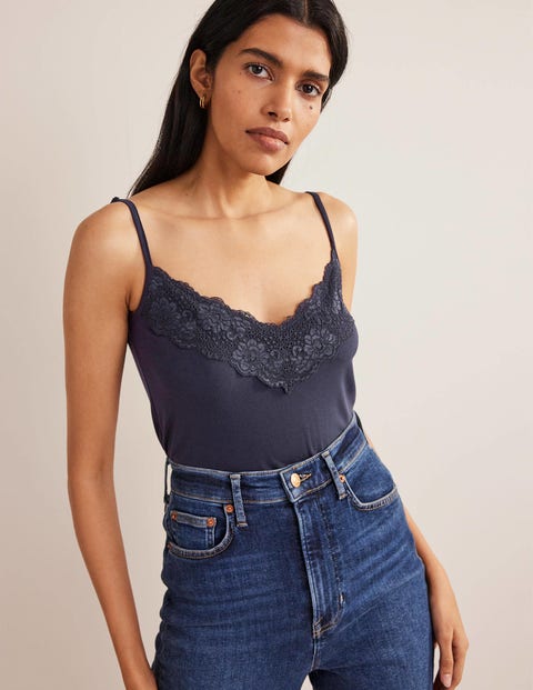 Lace Cami Top - Navy | Boden UK