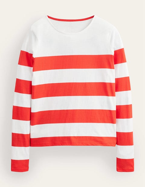 Boden Bea Long Sleeve Breton Red And Ivory, Wide Stripe Women | ModeSens
