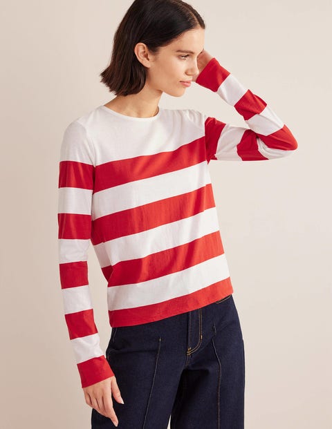Bea Long Sleeve Breton - Red and Ivory, Wide Stripe | Boden US