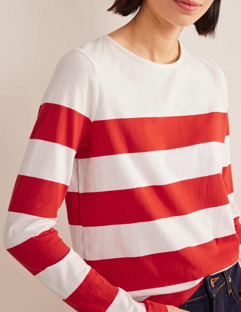 Bea Long Sleeve Breton - Red and Ivory, Wide Stripe | Boden US