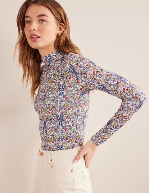 Top à col montant en jersey - Ivoire, motif Exotic Foliage | Boden FR